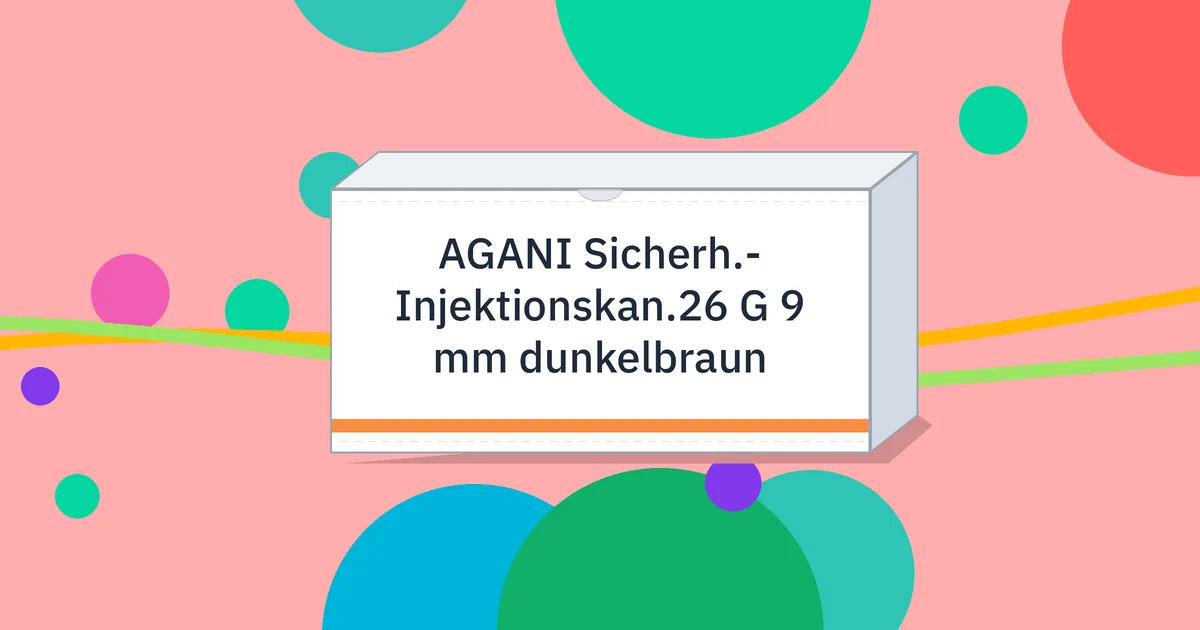 Symbolbild: Packung mit der Aufschrift AGANI Sicherh.-Injektionskan.26 G 9 mm dunkelbraun (PZN 17630509) – Verfügbarkeit und Bezug in Apotheken in Frankfurt am Main