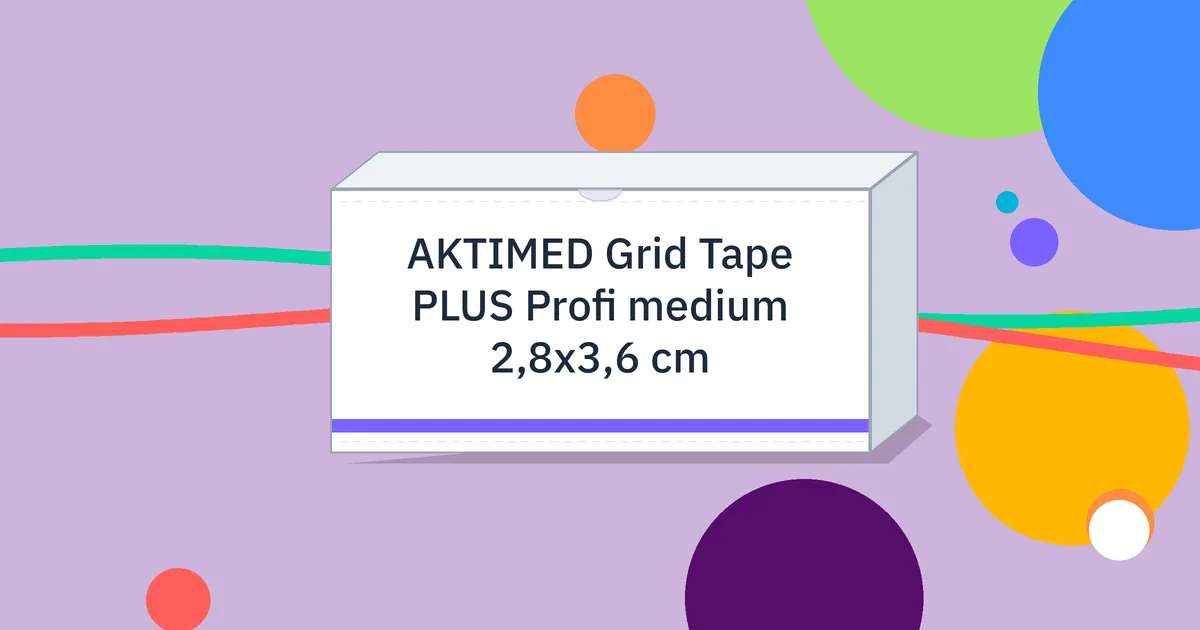Symbolbild: Packung mit der Aufschrift AKTIMED Grid Tape PLUS Profi medium 2,8x3,6 cm (PZN 15866076) – Verfügbarkeit und Bezug in Apotheken in Frankfurt am Main