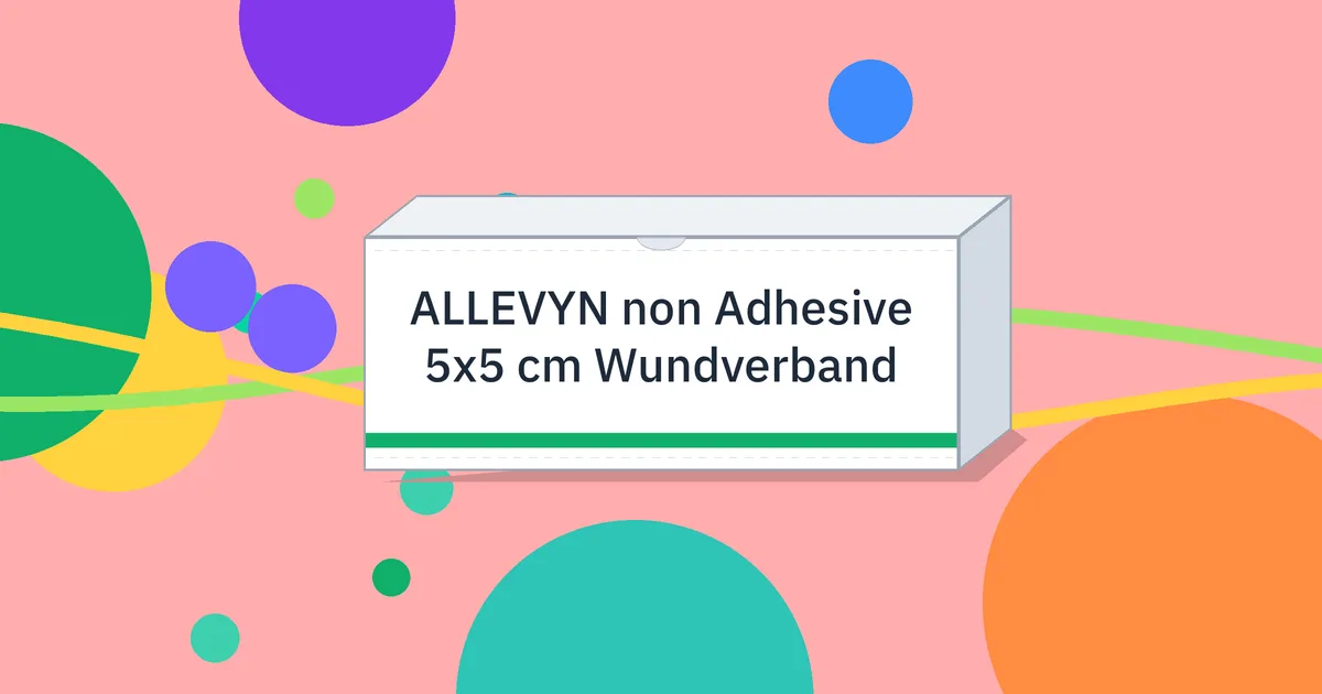 Symbolbild: Packung mit der Aufschrift ALLEVYN non Adhesive 5x5 cm Wundverband (PZN 18051417) – Verfügbarkeit und Bezug in Apotheken in Frankfurt am Main