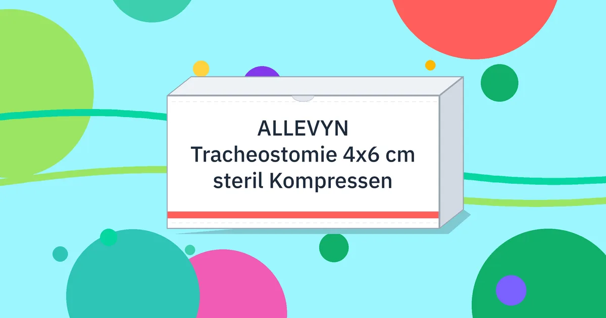 Symbolbild: Packung mit der Aufschrift ALLEVYN Tracheostomie 4x6 cm steril Kompressen (PZN 09105396) – Verfügbarkeit und Bezug in Apotheken in Frankfurt am Main