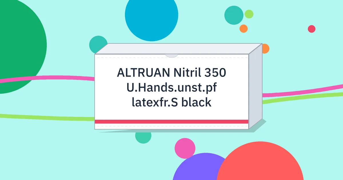 Symbolbild: Packung mit der Aufschrift ALTRUAN Nitril 350 U.Hands.unst.pf latexfr.S black (PZN 20114622) – Verfügbarkeit und Bezug in Apotheken in Frankfurt am Main