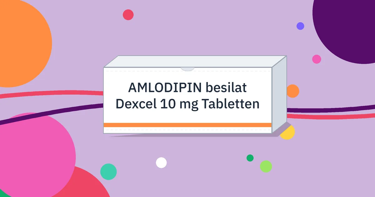 Symbolbild: Packung mit der Aufschrift AMLODIPIN besilat Dexcel 10 mg Tabletten (PZN 08454539) – Verfügbarkeit und Bezug in Apotheken in Frankfurt am Main