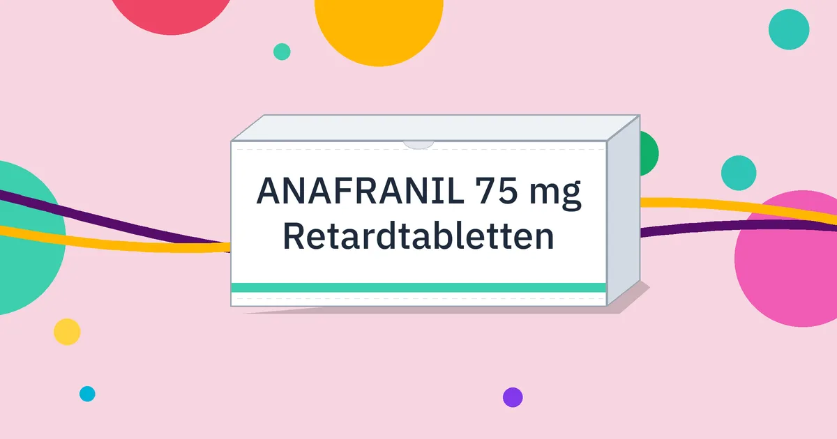 Symbolbild: Packung mit der Aufschrift ANAFRANIL 75 mg Retardtabletten (PZN 07448896) – Verfügbarkeit und Bezug in Apotheken in Frankfurt am Main