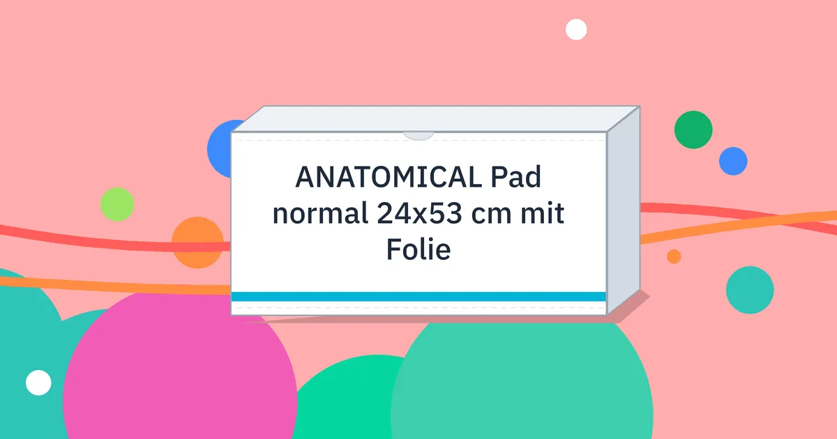 Symbolbild: Packung mit der Aufschrift ANATOMICAL Pad normal 24x53 cm mit Folie (PZN 16838076) – Verfügbarkeit und Bezug in Apotheken in Frankfurt am Main