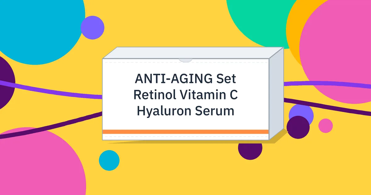 Symbolbild: Packung mit der Aufschrift ANTI-AGING Set Retinol Vitamin C Hyaluron Serum (PZN 16813053) – Verfügbarkeit und Bezug in Apotheken in Frankfurt am Main