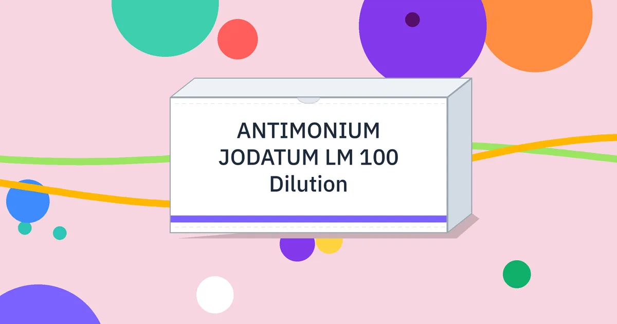 Symbolbild: Packung mit der Aufschrift ANTIMONIUM JODATUM LM 100 Dilution (PZN 12764524) – Verfügbarkeit und Bezug in Apotheken in Frankfurt am Main