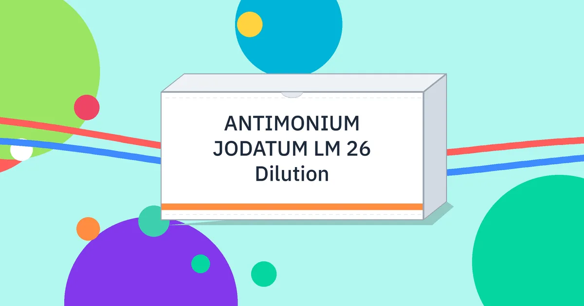 Symbolbild: Packung mit der Aufschrift ANTIMONIUM JODATUM LM 26 Dilution (PZN 12764398) – Verfügbarkeit und Bezug in Apotheken in Frankfurt am Main