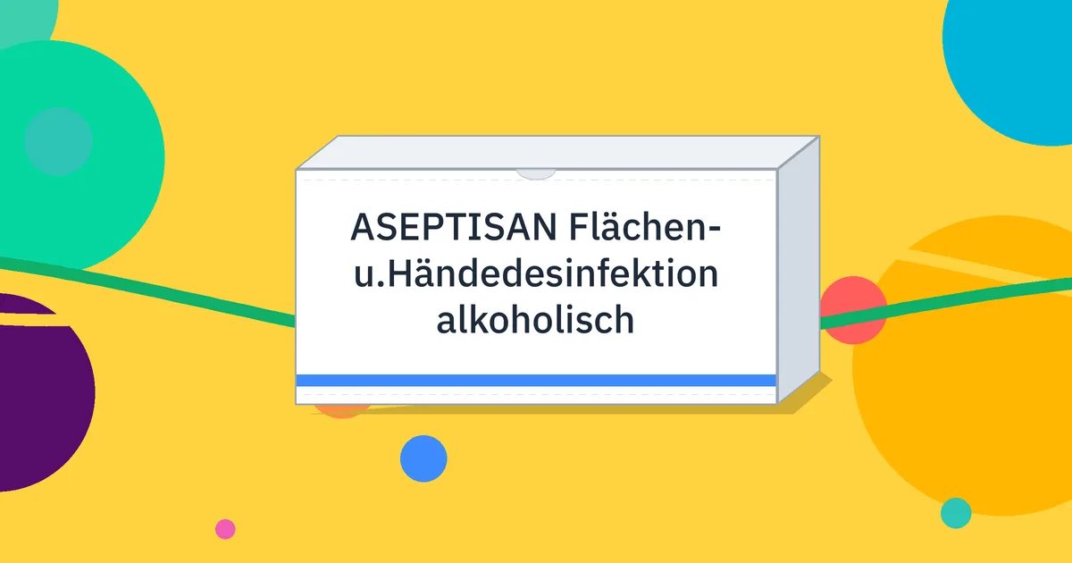 Symbolbild: Packung mit der Aufschrift ASEPTISAN Flächen- u.Händedesinfektion alkoholisch (PZN 16613733) – Verfügbarkeit und Bezug in Apotheken in Frankfurt am Main
