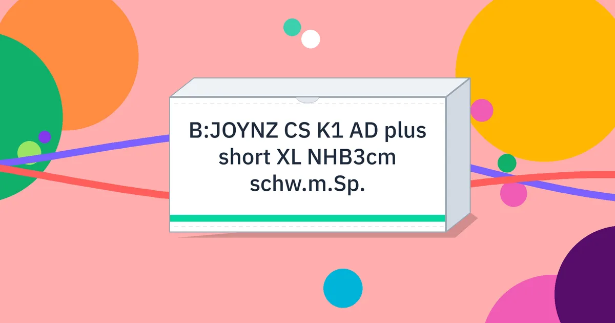 Symbolbild: Packung mit der Aufschrift B:JOYNZ CS K1 AD plus short XL NHB3cm schw.m.Sp. (PZN 20526365) – Verfügbarkeit und Bezug in Apotheken in Frankfurt am Main