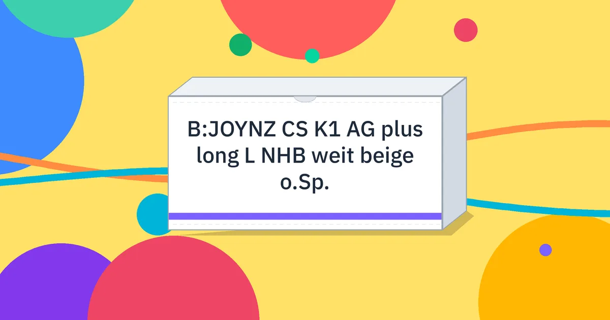 Symbolbild: Packung mit der Aufschrift B:JOYNZ CS K1 AG plus long L NHB weit beige o.Sp. (PZN 20532638) – Verfügbarkeit und Bezug in Apotheken in Frankfurt am Main
