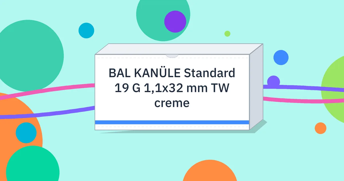 Symbolbild: Packung mit der Aufschrift BAL KANÜLE Standard 19 G 1,1x32 mm TW creme (PZN 19124153) – Verfügbarkeit und Bezug in Apotheken in Frankfurt am Main