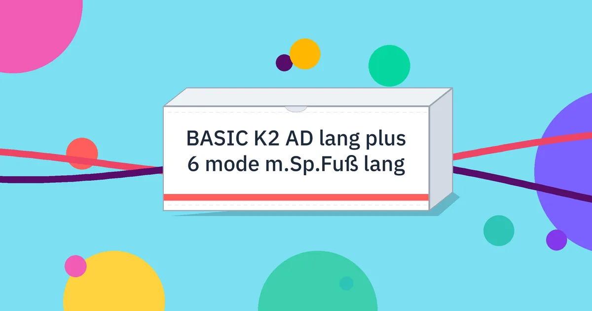 Symbolbild: Packung mit der Aufschrift BASIC K2 AD lang plus 6 mode m.Sp.Fuß lang (PZN 20265976) – Verfügbarkeit und Bezug in Apotheken in Frankfurt am Main