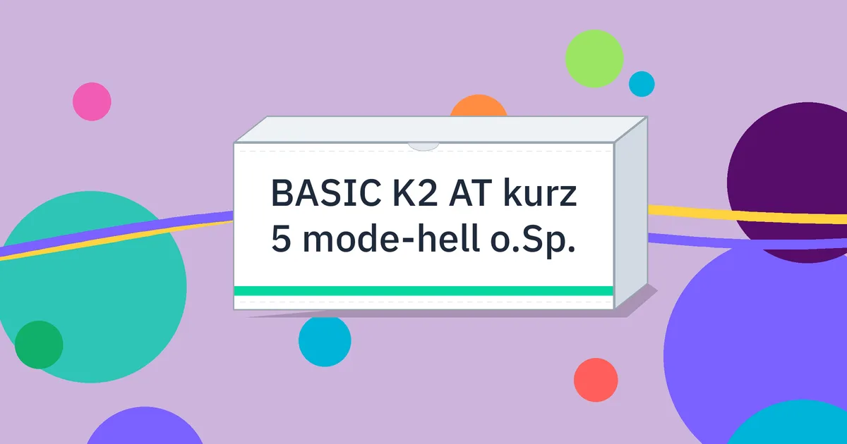 Symbolbild: Packung mit der Aufschrift BASIC K2 AT kurz 5 mode-hell o.Sp. (PZN 20269649) – Verfügbarkeit und Bezug in Apotheken in Frankfurt am Main