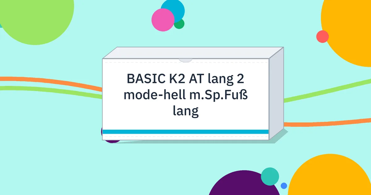 Symbolbild: Packung mit der Aufschrift BASIC K2 AT lang 2 mode-hell m.Sp.Fuß lang (PZN 20268957) – Verfügbarkeit und Bezug in Apotheken in Frankfurt am Main