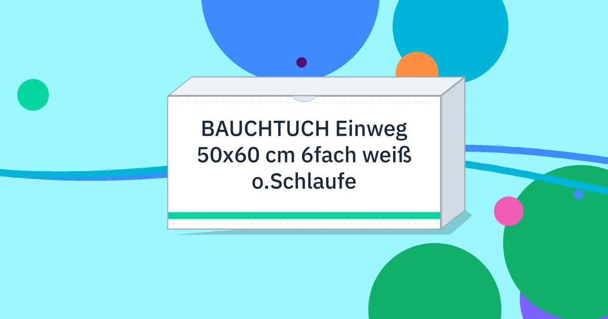Symbolbild: Packung mit der Aufschrift BAUCHTUCH Einweg 50x60 cm 6fach weiß o.Schlaufe (PZN 04366519) – Verfügbarkeit und Bezug in Apotheken in Frankfurt am Main
