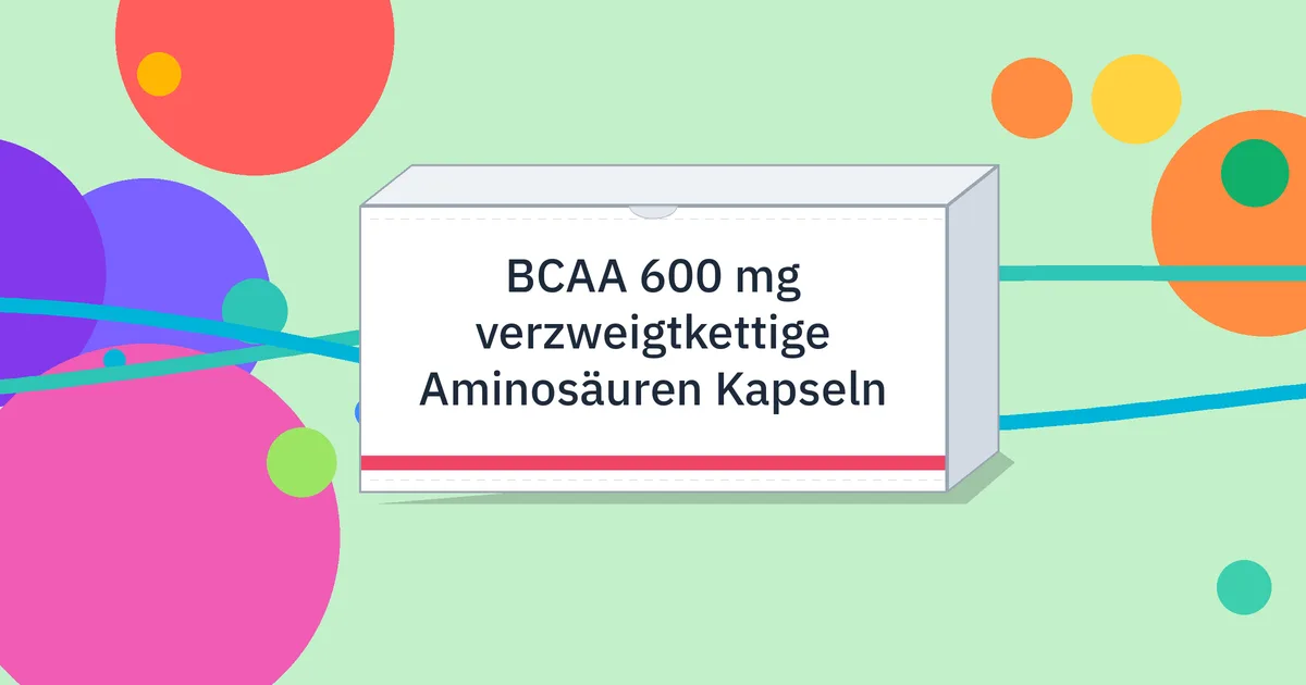 Symbolbild: Packung mit der Aufschrift BCAA 600 mg verzweigtkettige Aminosäuren Kapseln (PZN 15736824) – Verfügbarkeit und Bezug in Apotheken in Frankfurt am Main
