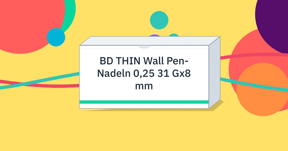 Symbolbild: Packung mit der Aufschrift BD THIN Wall Pen-Nadeln 0,25 31 Gx8 mm (PZN 19156443) – Verfügbarkeit und Bezug in Apotheken in Frankfurt am Main