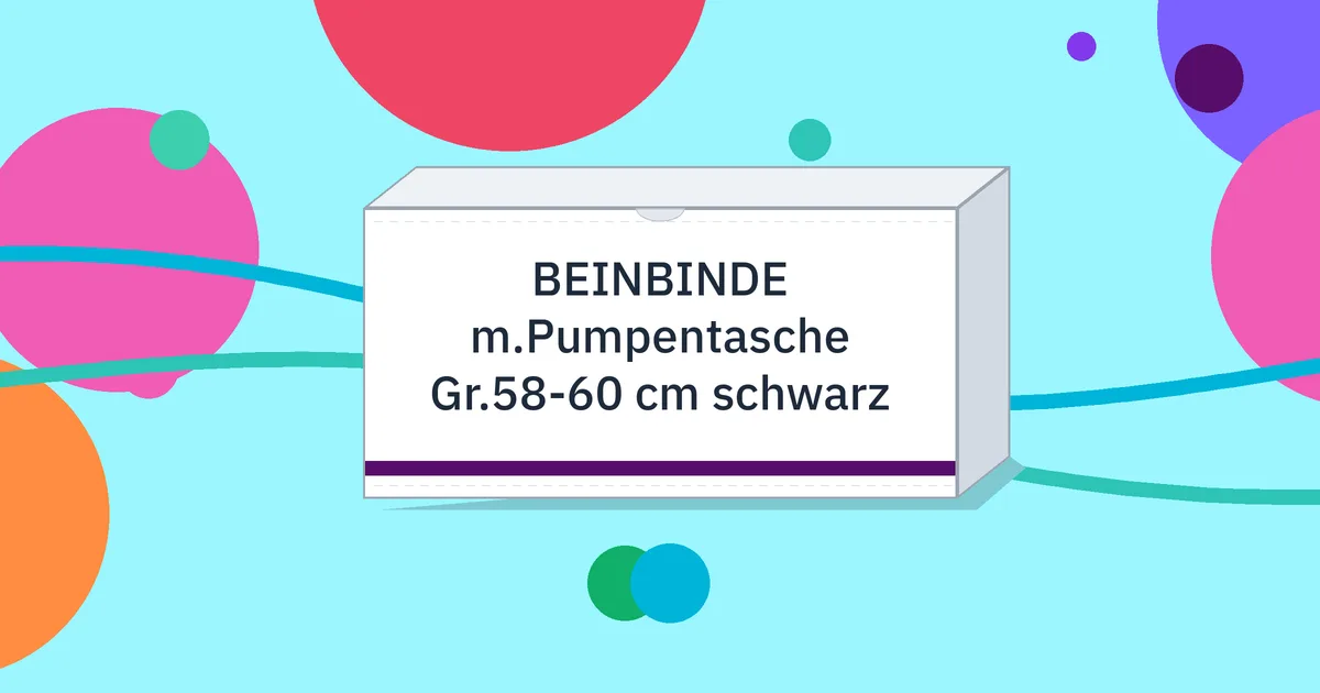 Symbolbild: Packung mit der Aufschrift BEINBINDE m.Pumpentasche Gr.58-60 cm schwarz (PZN 12461083) – Verfügbarkeit und Bezug in Apotheken in Frankfurt am Main