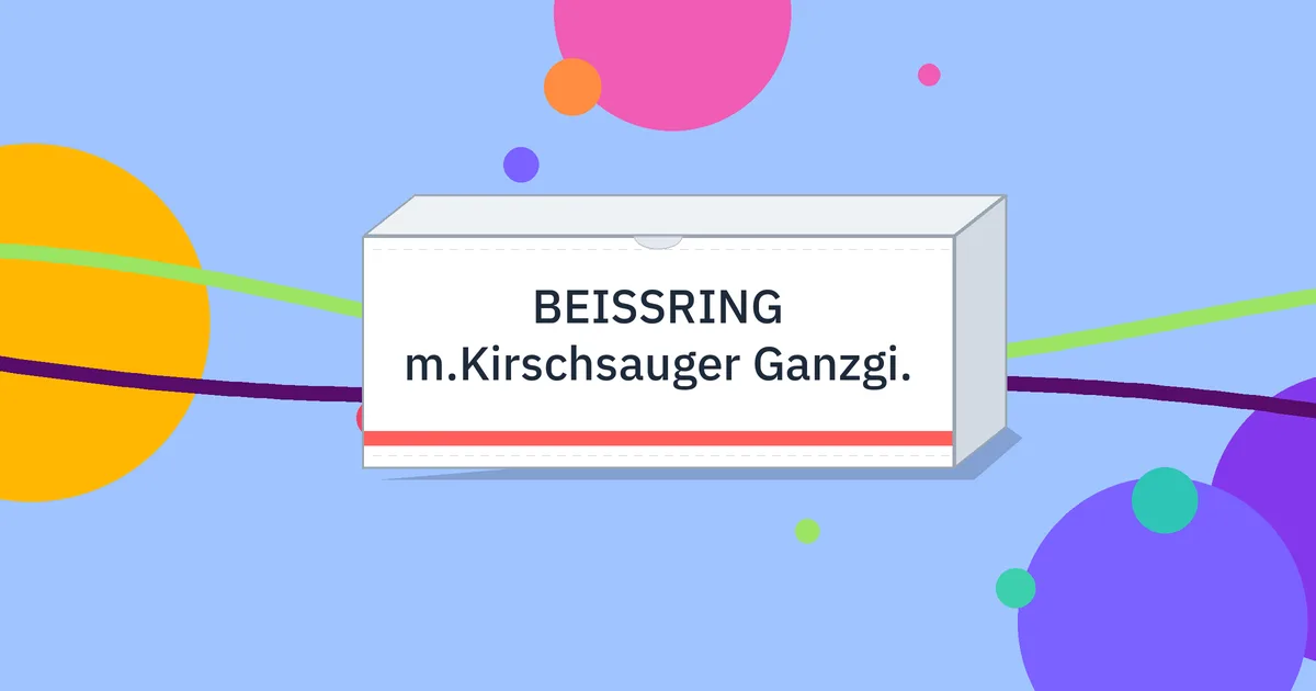 Symbolbild: Packung mit der Aufschrift BEISSRING m.Kirschsauger Ganzgi. (PZN 01724384) – Verfügbarkeit und Bezug in Apotheken in Frankfurt am Main