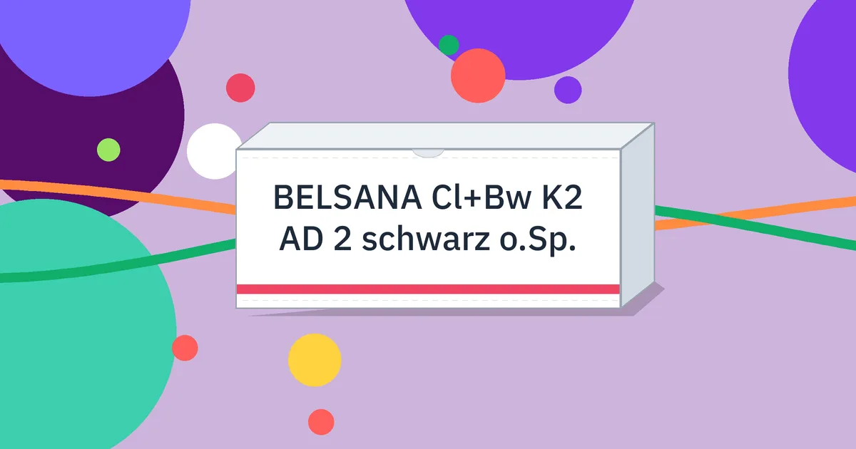 Symbolbild: Packung mit der Aufschrift BELSANA Cl+Bw K2 AD 2 schwarz o.Sp. (PZN 12240790) – Verfügbarkeit und Bezug in Apotheken in Frankfurt am Main