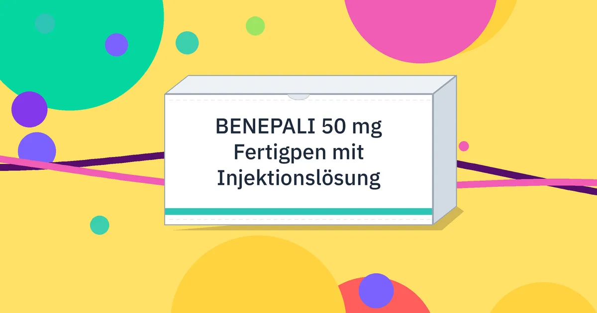 Symbolbild: Packung mit der Aufschrift BENEPALI 50 mg Fertigpen mit Injektionslösung (PZN 14357042) – Verfügbarkeit und Bezug in Apotheken in Frankfurt am Main
