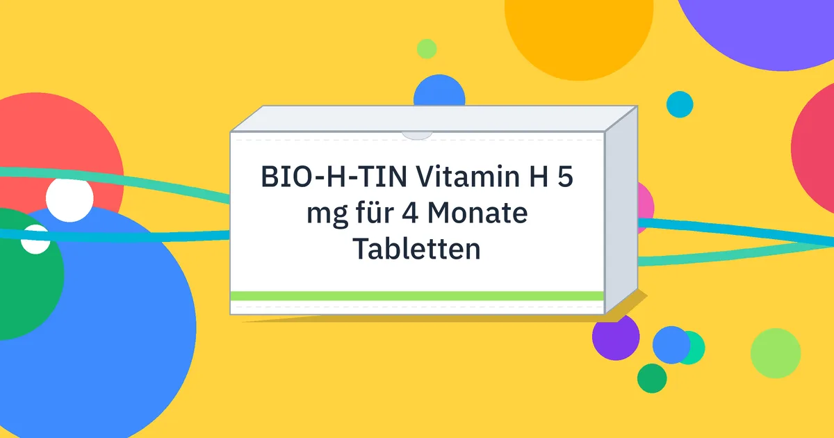 Symbolbild: Packung mit der Aufschrift BIO-H-TIN Vitamin H 5 mg für 4 Monate Tabletten (PZN 09900478) – Verfügbarkeit und Bezug in Apotheken in Frankfurt am Main