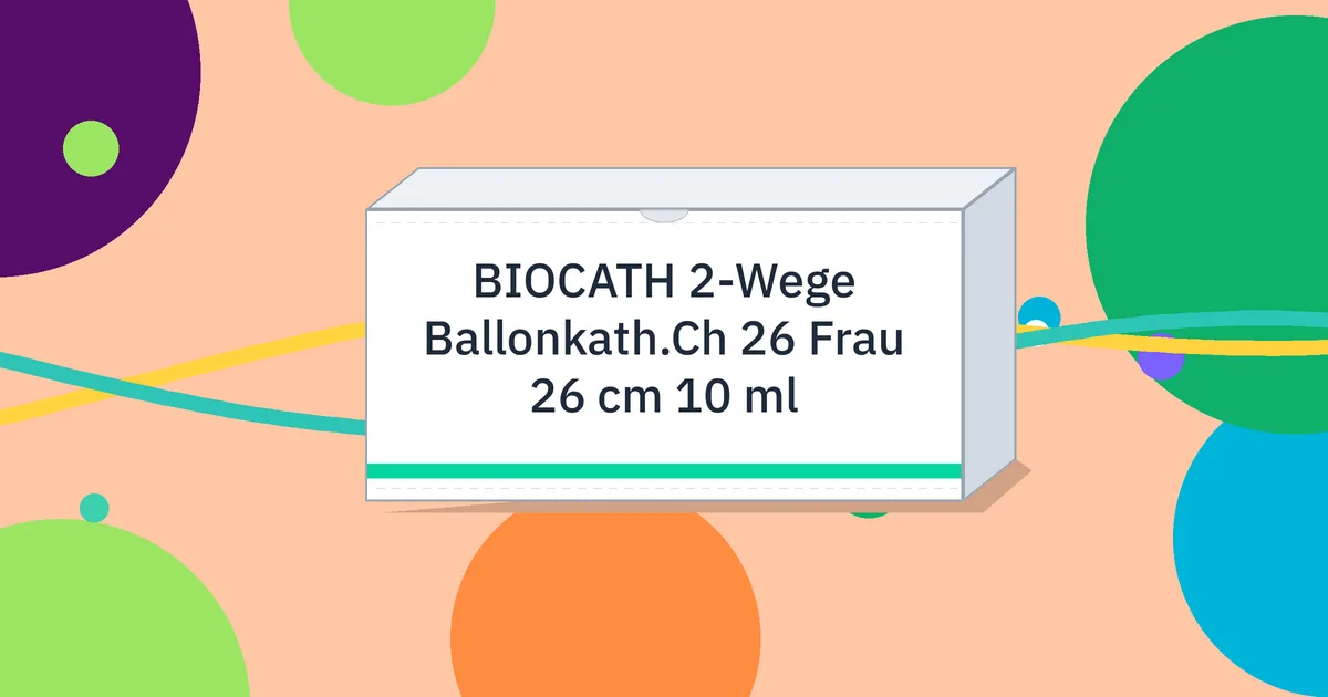 Symbolbild: Packung mit der Aufschrift BIOCATH 2-Wege Ballonkath.Ch 26 Frau 26 cm 10 ml (PZN 06902100) – Verfügbarkeit und Bezug in Apotheken in Frankfurt am Main