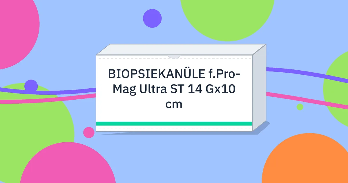 Symbolbild: Packung mit der Aufschrift BIOPSIEKANÜLE f.Pro-Mag Ultra ST 14 Gx10 cm (PZN 00605163) – Verfügbarkeit und Bezug in Apotheken in Frankfurt am Main
