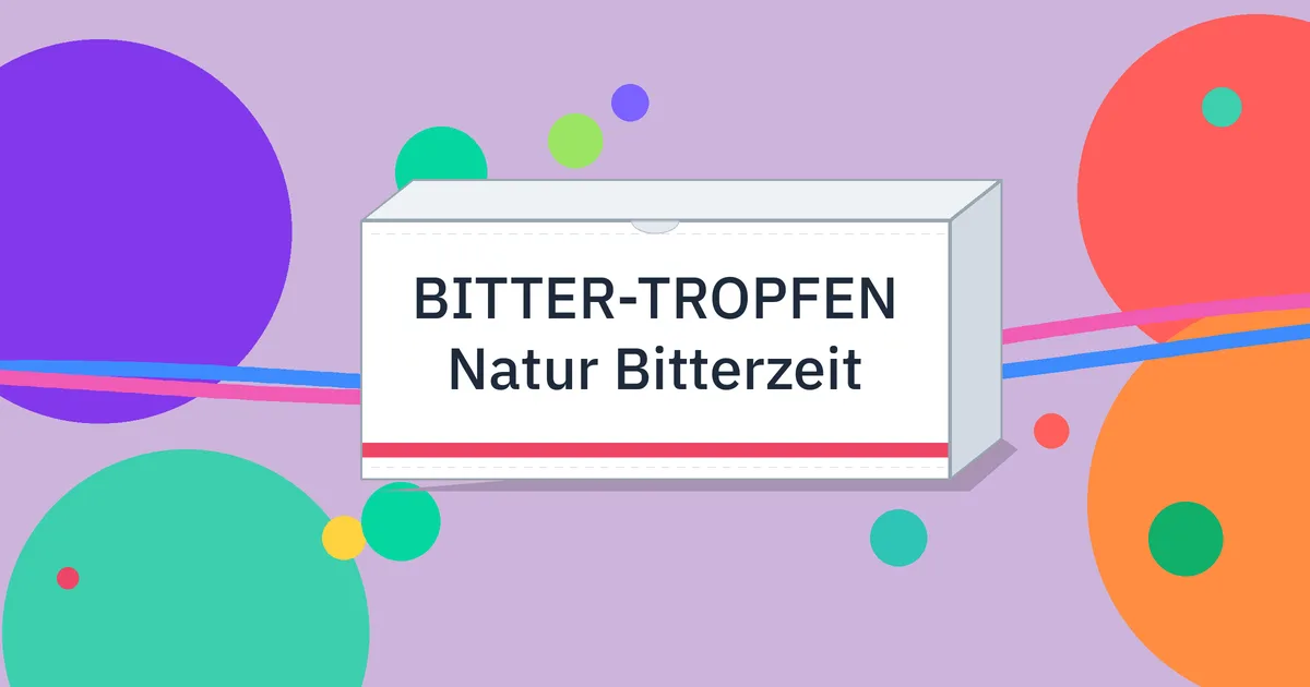 Symbolbild: Packung mit der Aufschrift BITTER-TROPFEN Natur Bitterzeit (PZN 20323774) – Verfügbarkeit und Bezug in Apotheken in Frankfurt am Main