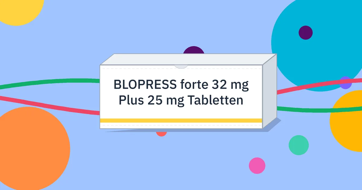 Symbolbild: Packung mit der Aufschrift BLOPRESS forte 32 mg Plus 25 mg Tabletten (PZN 07288926) – Verfügbarkeit und Bezug in Apotheken in Frankfurt am Main
