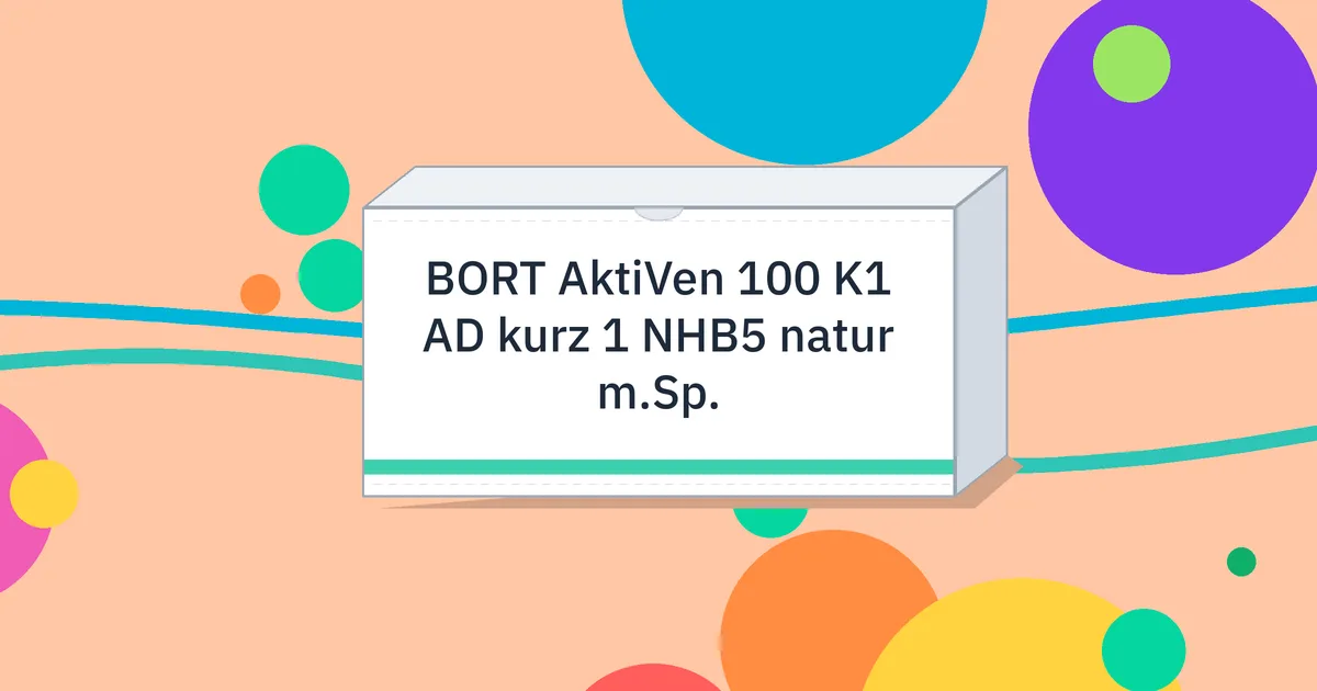 Symbolbild: Packung mit der Aufschrift BORT AktiVen 100 K1 AD kurz 1 NHB5 natur m.Sp. (PZN 17493691) – Verfügbarkeit und Bezug in Apotheken in Frankfurt am Main