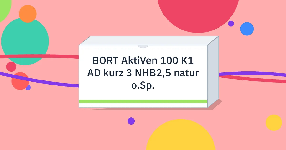 Symbolbild: Packung mit der Aufschrift BORT AktiVen 100 K1 AD kurz 3 NHB2,5 natur o.Sp. (PZN 17498323) – Verfügbarkeit und Bezug in Apotheken in Frankfurt am Main