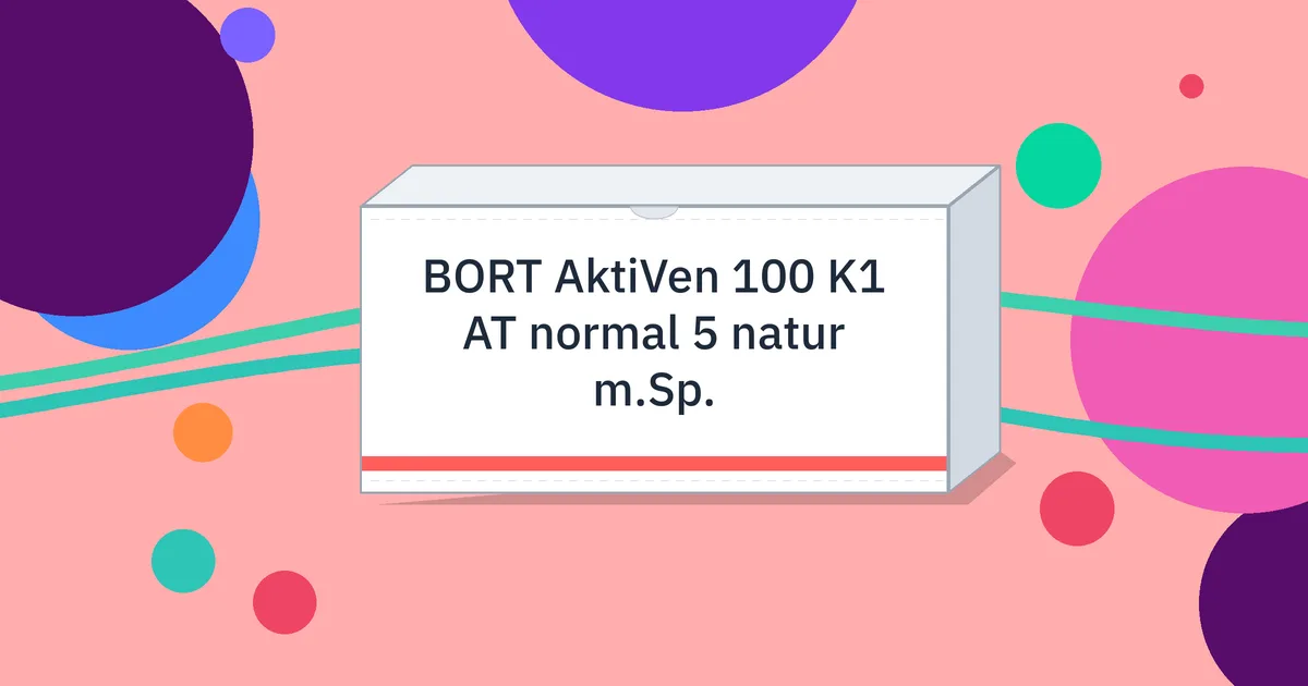 Symbolbild: Packung mit der Aufschrift BORT AktiVen 100 K1 AT normal 5 natur m.Sp. (PZN 13736435) – Verfügbarkeit und Bezug in Apotheken in Frankfurt am Main
