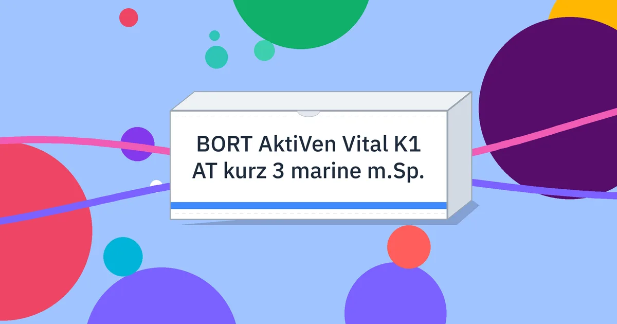 Symbolbild: Packung mit der Aufschrift BORT AktiVen Vital K1 AT kurz 3 marine m.Sp. (PZN 13741258) – Verfügbarkeit und Bezug in Apotheken in Frankfurt am Main