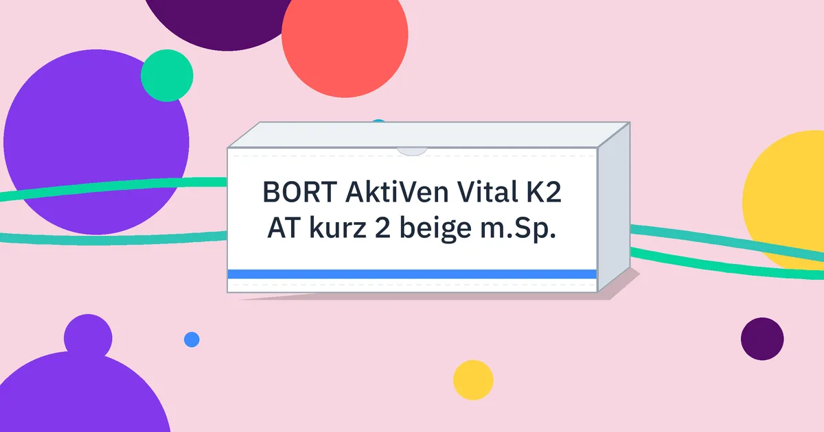 Symbolbild: Packung mit der Aufschrift BORT AktiVen Vital K2 AT kurz 2 beige m.Sp. (PZN 13739215) – Verfügbarkeit und Bezug in Apotheken in Frankfurt am Main