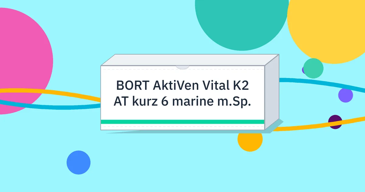 Symbolbild: Packung mit der Aufschrift BORT AktiVen Vital K2 AT kurz 6 marine m.Sp. (PZN 13741979) – Verfügbarkeit und Bezug in Apotheken in Frankfurt am Main