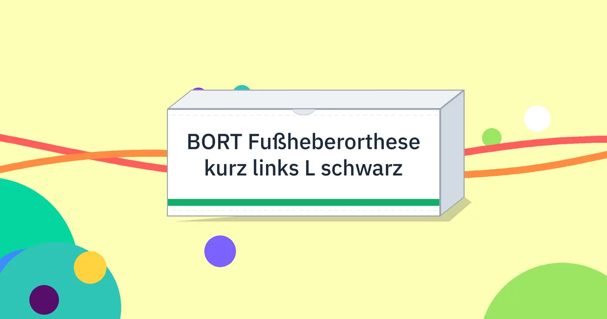 Symbolbild: Packung mit der Aufschrift BORT Fußheberorthese kurz links L schwarz (PZN 07668497) – Verfügbarkeit und Bezug in Apotheken in Frankfurt am Main
