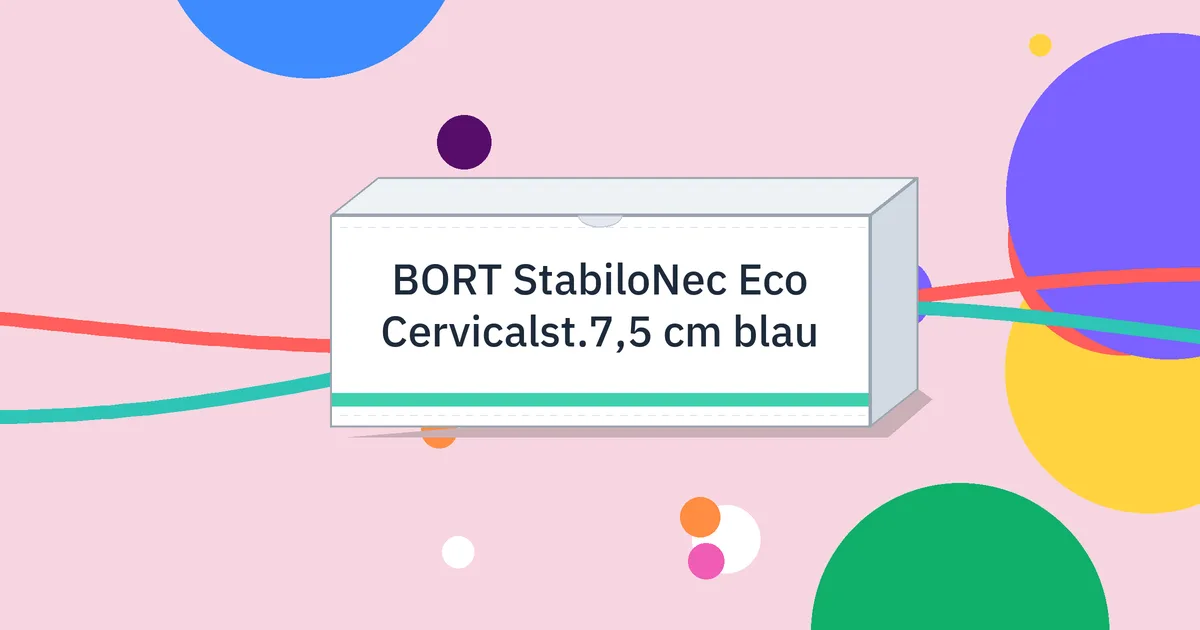 Symbolbild: Packung mit der Aufschrift BORT StabiloNec Eco Cervicalst.7,5 cm blau (PZN 06477269) – Verfügbarkeit und Bezug in Apotheken in Frankfurt am Main