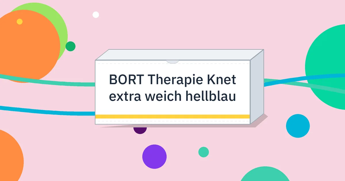 Symbolbild: Packung mit der Aufschrift BORT Therapie Knet extra weich hellblau (PZN 04384109) – Verfügbarkeit und Bezug in Apotheken in Frankfurt am Main