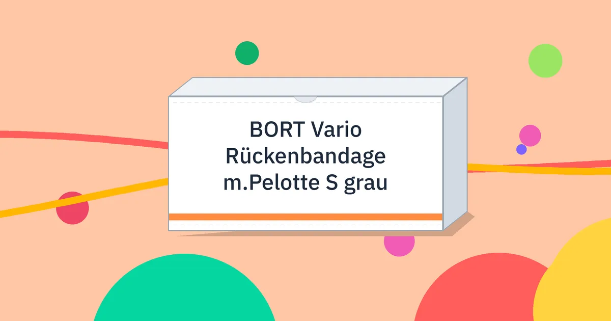 Symbolbild: Packung mit der Aufschrift BORT Vario Rückenbandage m.Pelotte S grau (PZN 19644651) – Verfügbarkeit und Bezug in Apotheken in Frankfurt am Main