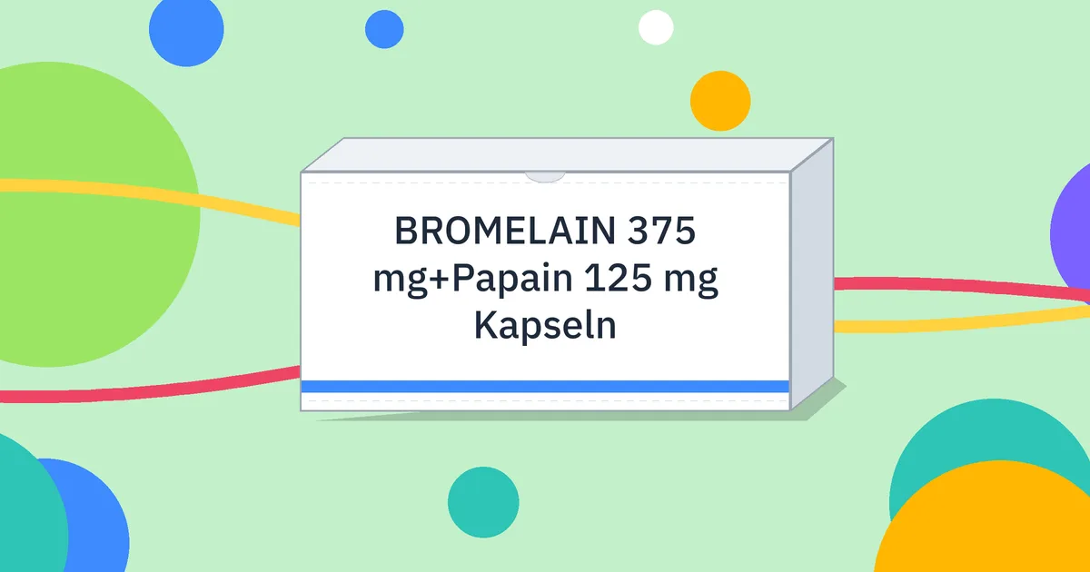 Symbolbild: Packung mit der Aufschrift BROMELAIN 375 mg+Papain 125 mg Kapseln (PZN 10189659) – Verfügbarkeit und Bezug in Apotheken in Frankfurt am Main