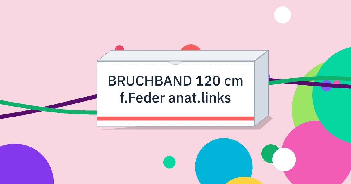 Symbolbild: Packung mit der Aufschrift BRUCHBAND 120 cm f.Feder anat.links (PZN 02007555) – Verfügbarkeit und Bezug in Apotheken in Frankfurt am Main