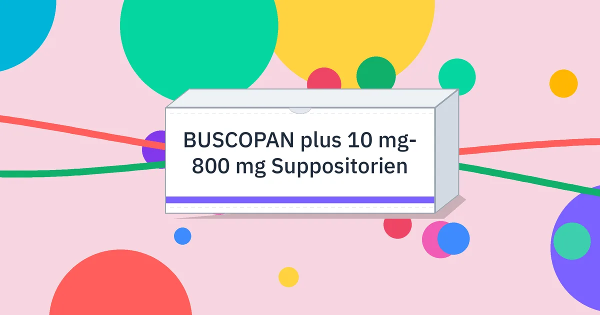 Symbolbild: Packung mit der Aufschrift BUSCOPAN plus 10 mg-800 mg Suppositorien (PZN 13903548) – Verfügbarkeit und Bezug in Apotheken in Frankfurt am Main