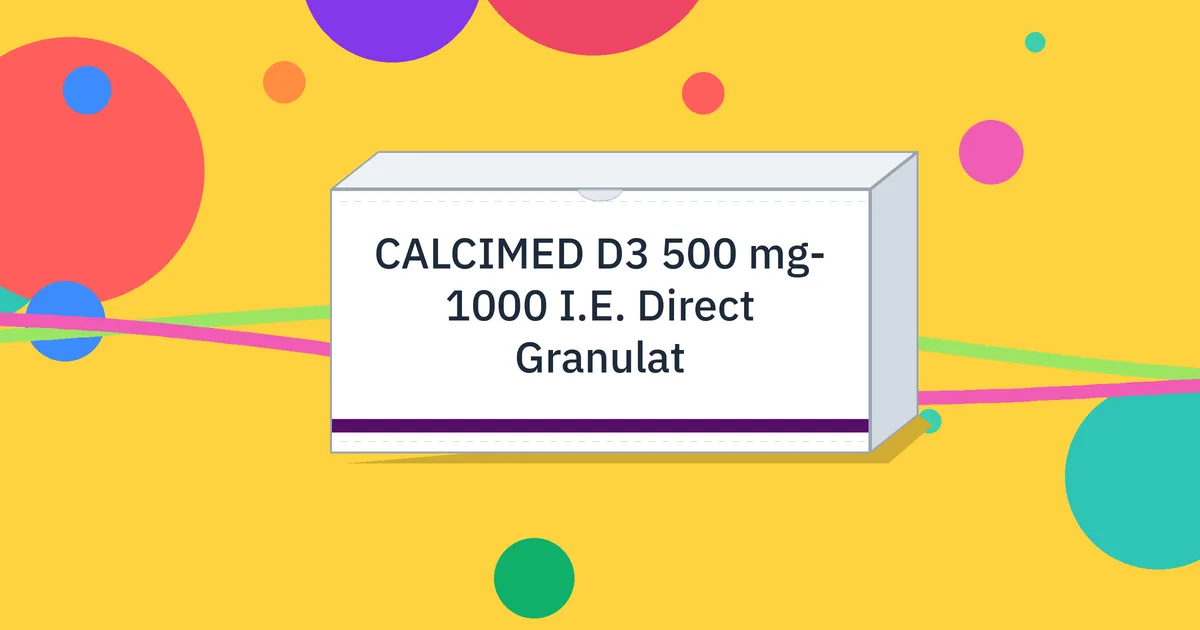 Symbolbild: Packung mit der Aufschrift CALCIMED D3 500 mg-1000 I.E. Direct Granulat (PZN 12414072) – Verfügbarkeit und Bezug in Apotheken in Frankfurt am Main