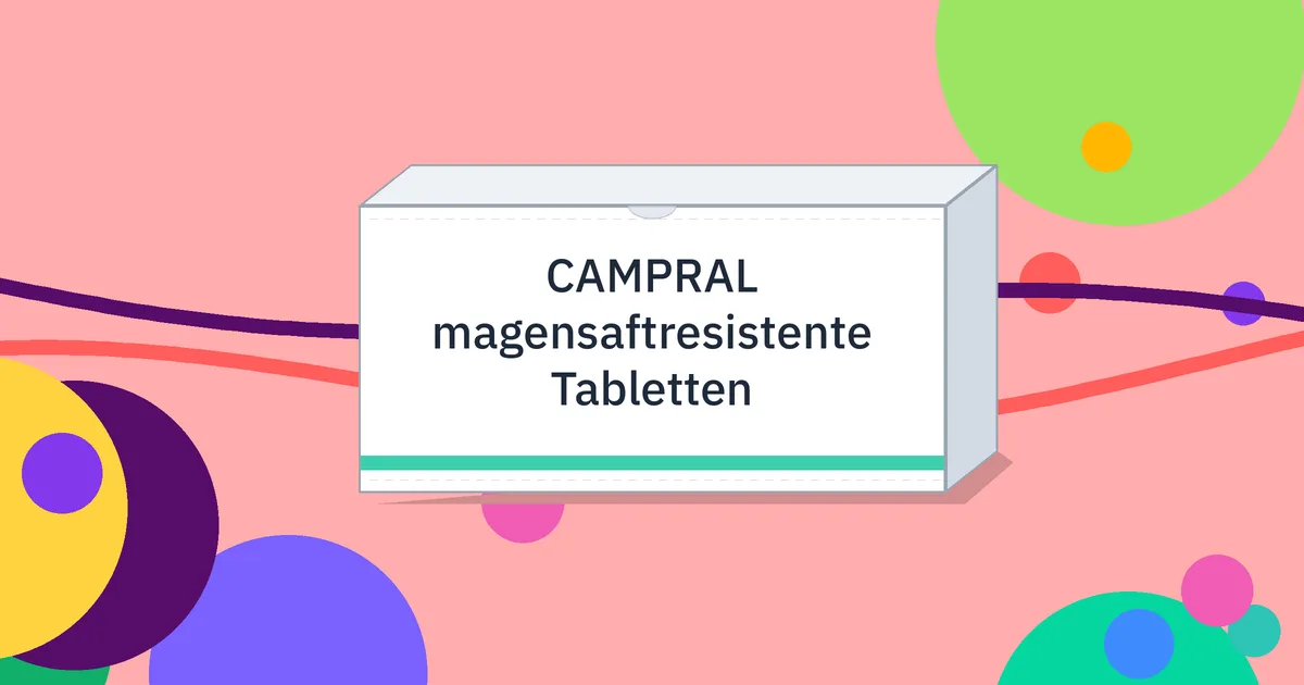 Symbolbild: Packung mit der Aufschrift CAMPRAL magensaftresistente Tabletten (PZN 10000024) – Verfügbarkeit und Bezug in Apotheken in Frankfurt am Main