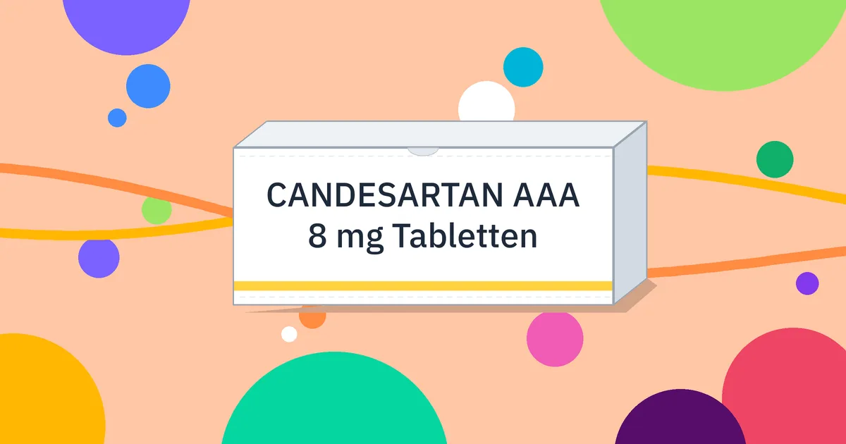 Symbolbild: Packung mit der Aufschrift CANDESARTAN AAA 8 mg Tabletten (PZN 09531779) – Verfügbarkeit und Bezug in Apotheken in Frankfurt am Main