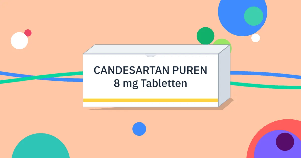 Symbolbild: Packung mit der Aufschrift CANDESARTAN PUREN 8 mg Tabletten (PZN 11353807) – Verfügbarkeit und Bezug in Apotheken in Frankfurt am Main