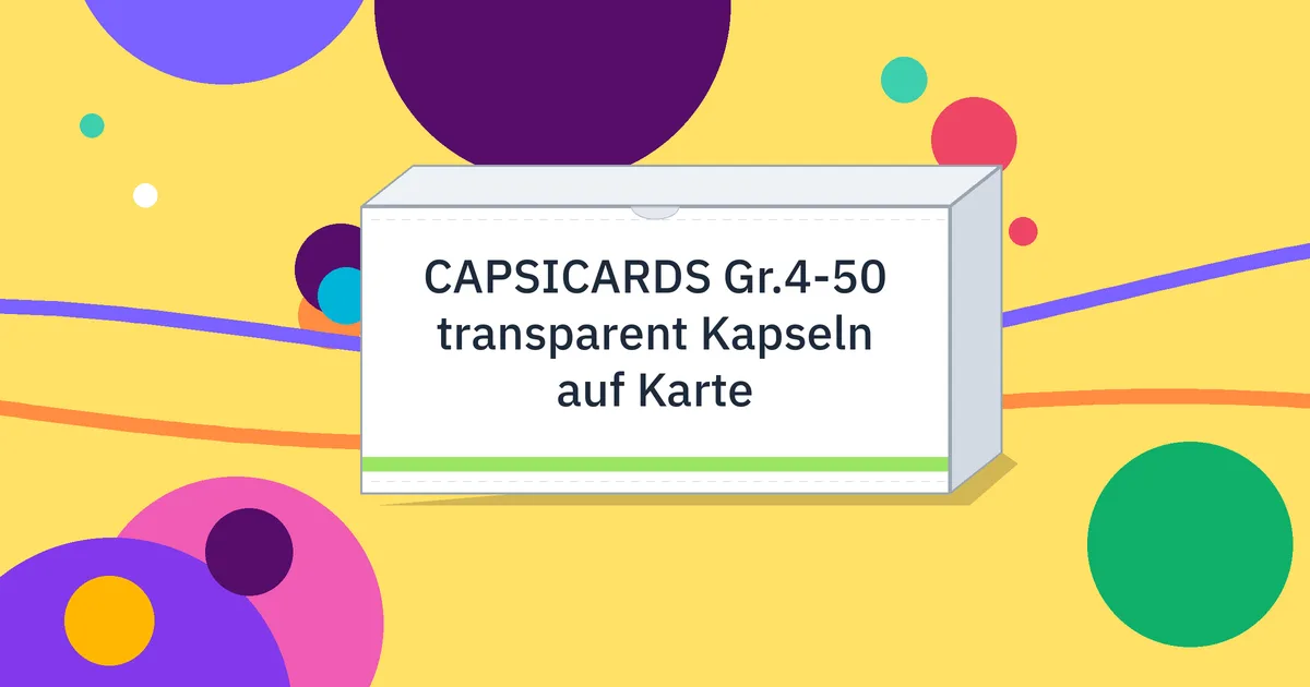 Symbolbild: Packung mit der Aufschrift CAPSICARDS Gr.4-50 transparent Kapseln auf Karte (PZN 18800391) – Verfügbarkeit und Bezug in Apotheken in Frankfurt am Main