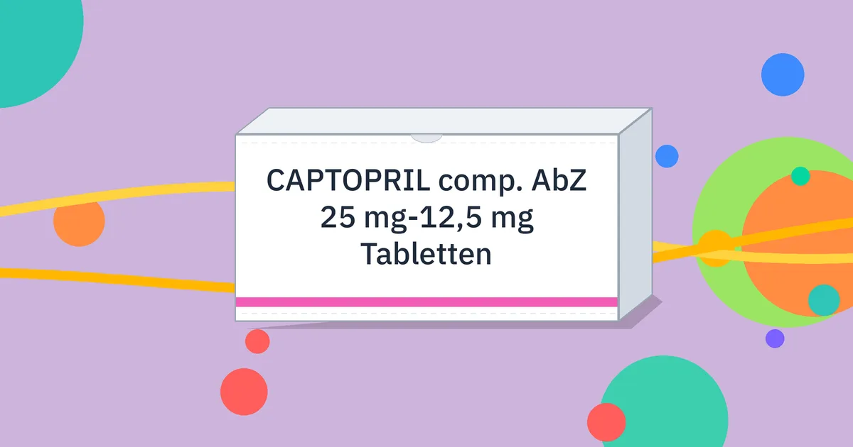 Symbolbild: Packung mit der Aufschrift CAPTOPRIL comp. AbZ 25 mg-12,5 mg Tabletten (PZN 01015274) – Verfügbarkeit und Bezug in Apotheken in Frankfurt am Main