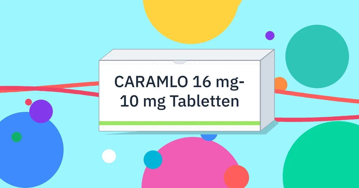 Symbolbild: Packung mit der Aufschrift CARAMLO 16 mg-10 mg Tabletten (PZN 18601421) – Verfügbarkeit und Bezug in Apotheken in Frankfurt am Main
